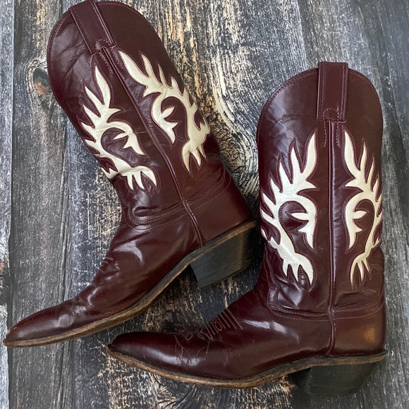 Justin Boots | Shoes | Vintage Western Cowboy Boots Inlay | Poshmark